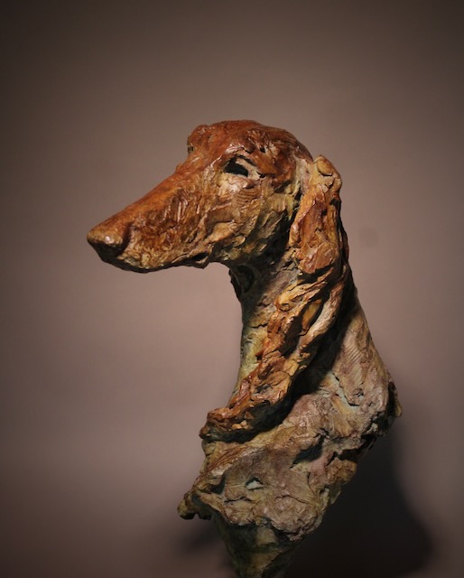 ELEGANCE - Life size Head of a Saluki on a slate base - Jane Shaw Sculpture